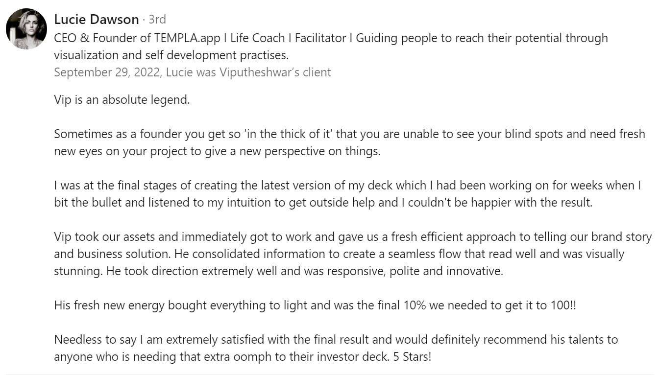 Vip Sitaraman Review by TEMPLA